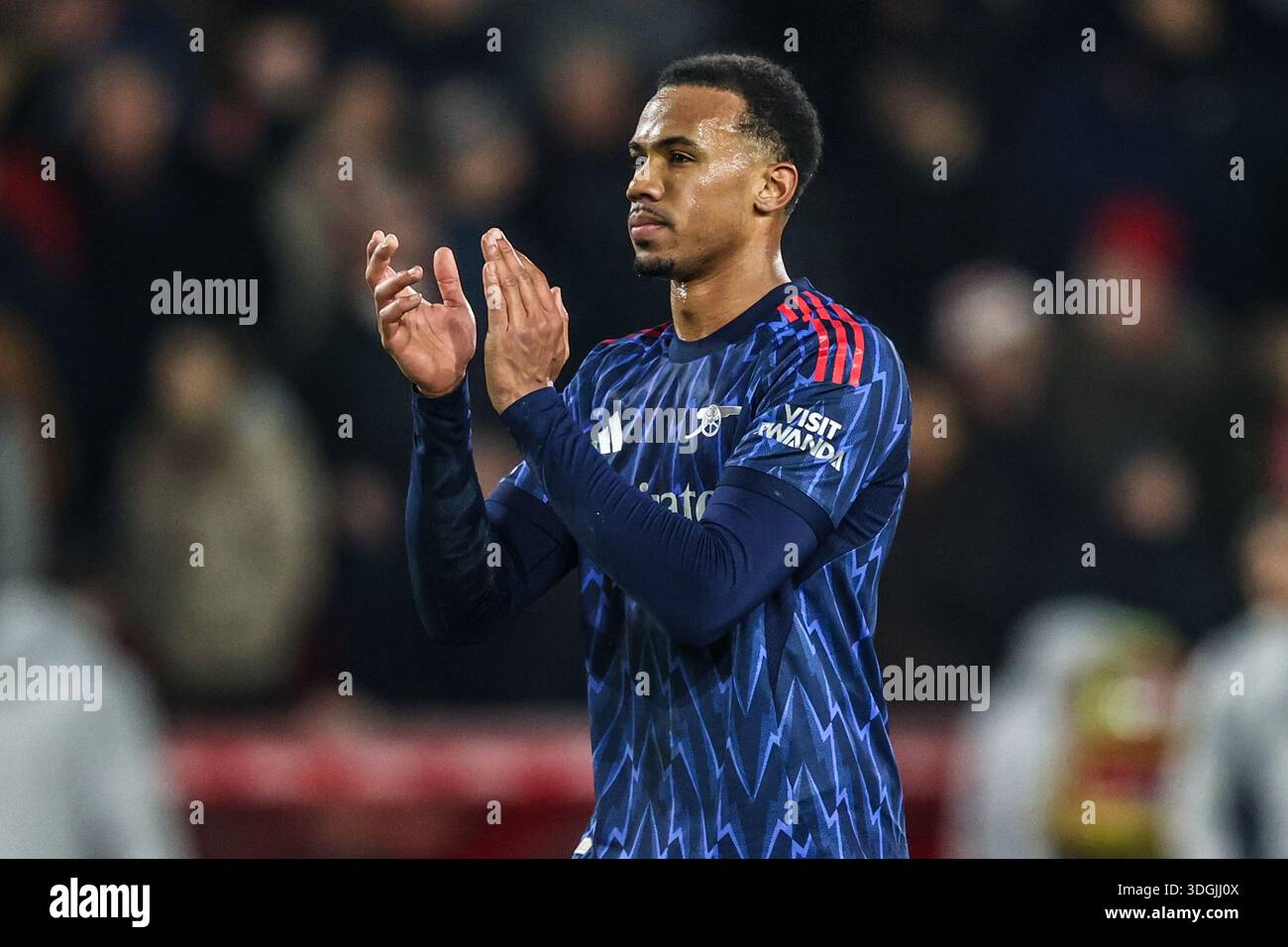 Gabriel of Arsenal applauds the fans after the game during the Premier ...