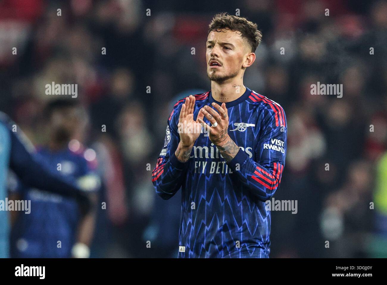 Ben White of Arsenal applauds the fans after the game during the ...