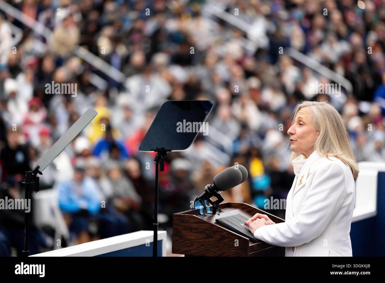 Governor Abigail Spanberger speaks to the crowd during her Inauguration ...