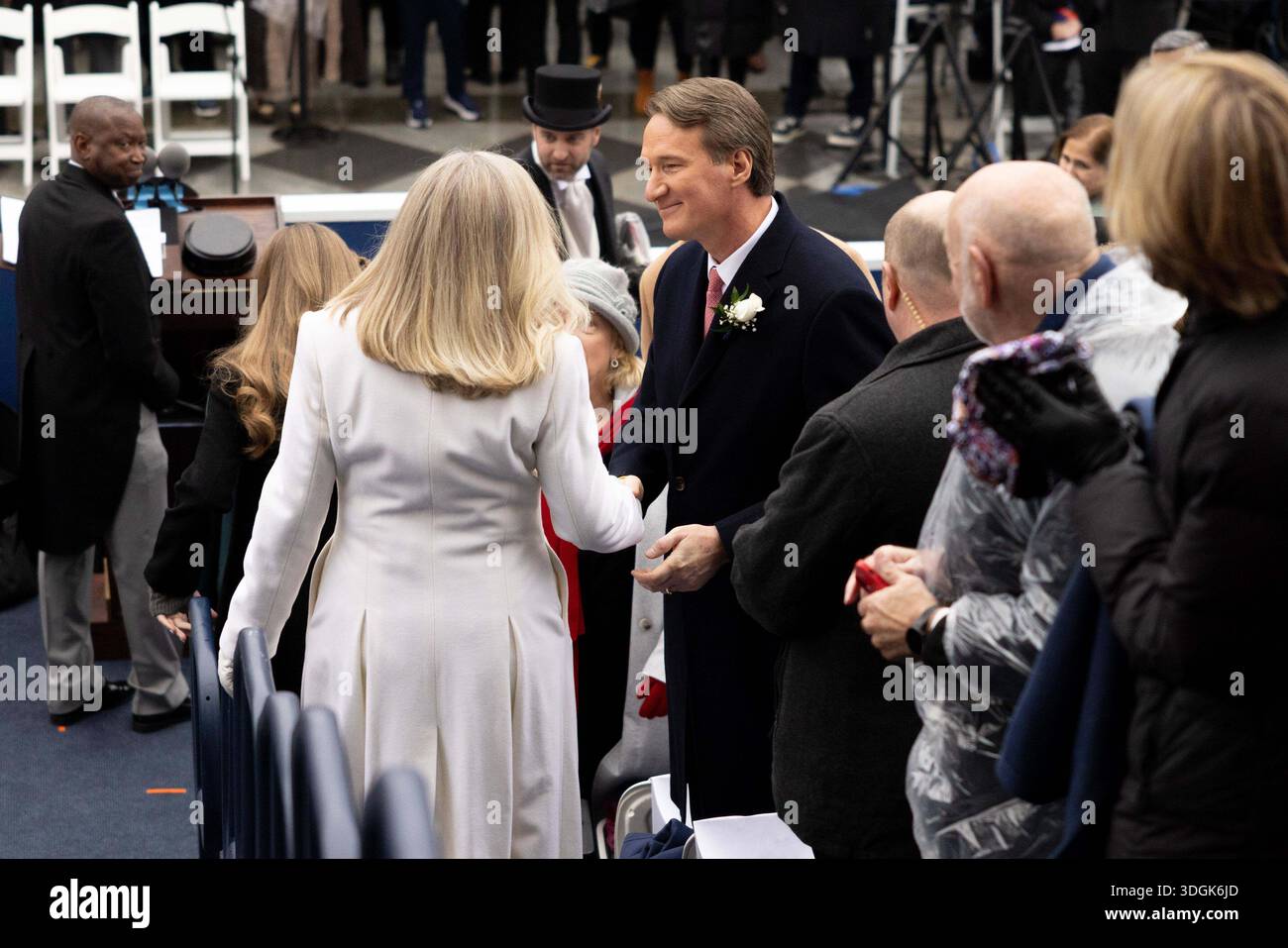 Gov.-Elect Abigail Spanberger greets Governor Glenn Youngkin during ...