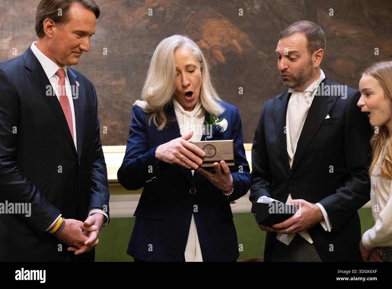 Gov.-Elect Abigail Spanberger reacts after receiving a key to the ...
