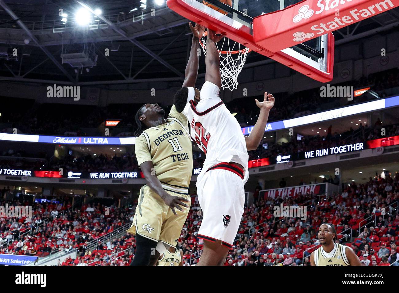Raleigh, North Carolina, USA. 17th Jan, 2026. BAYE NDONGO (11) blocks ...