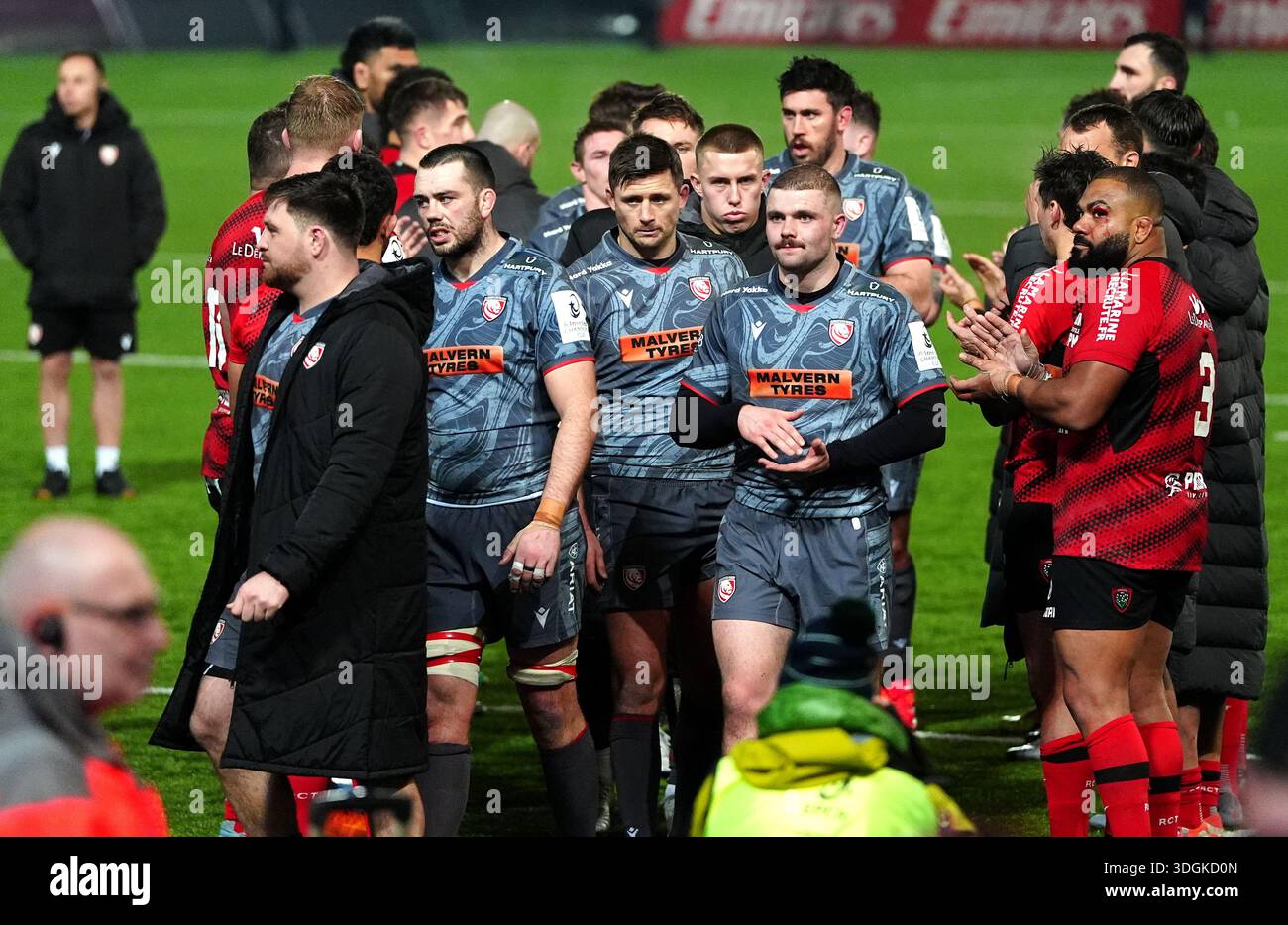 Gloucester Rugby players appear dejected following defeat in the ...