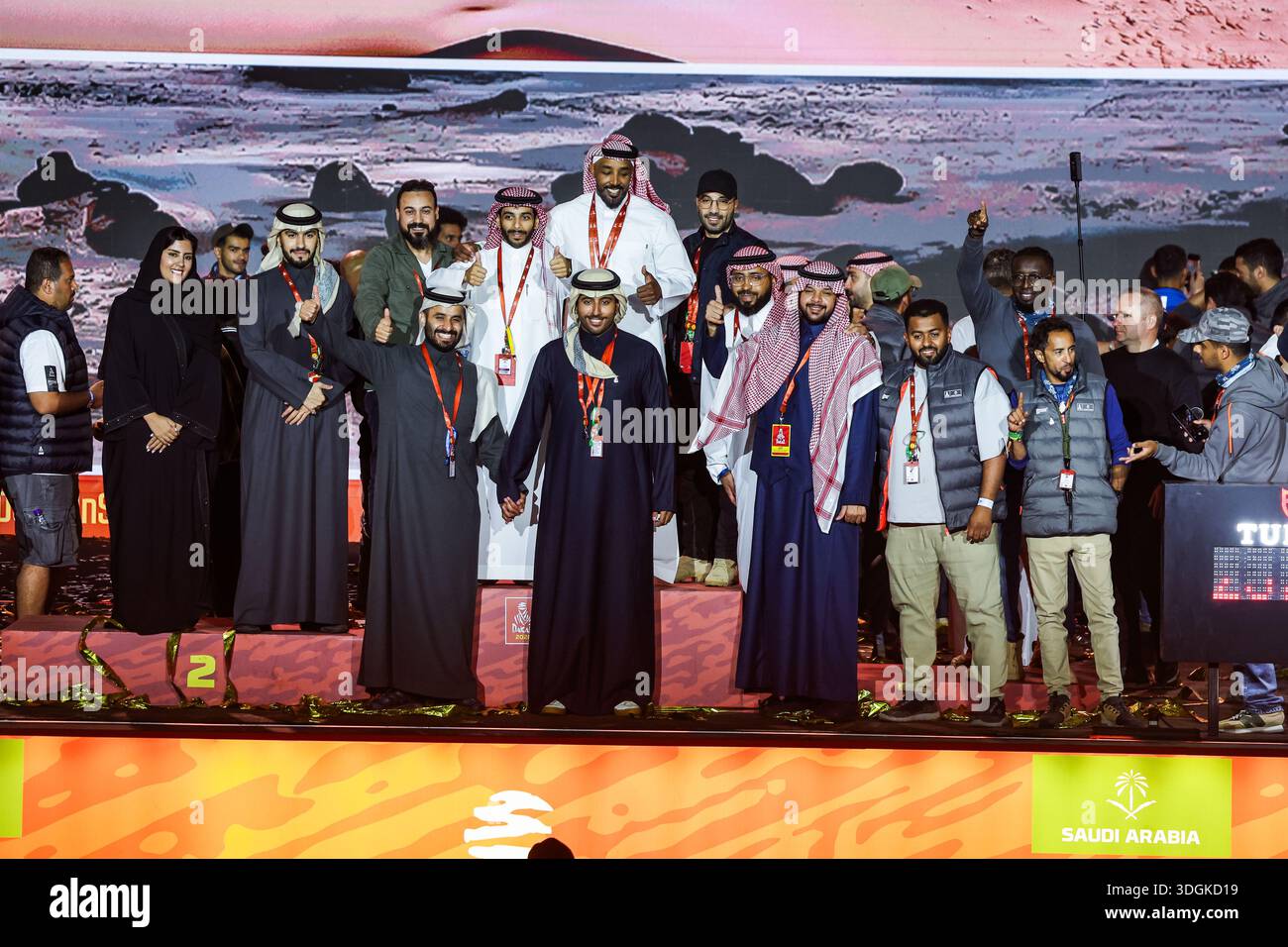 Saudi staff on the podium during the Prize Giving Ceremony and Finish ...