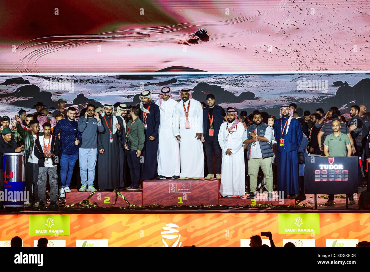 Saudi staff on the podium during the Prize Giving Ceremony and Finish ...