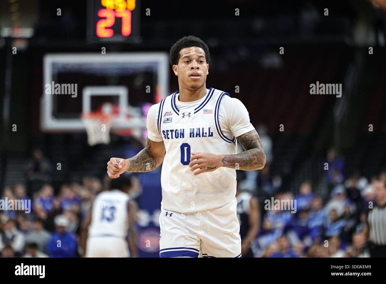 Newark, USA. 17th Jan, 2026. Seton Hall guard Adam Clark (0) in the ...
