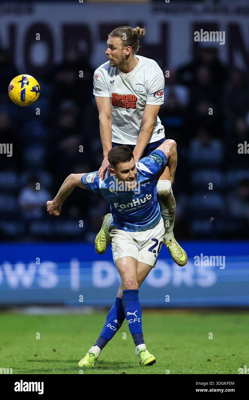 Derby County's Callum Elder and Preston North End's Brad Potts during ...