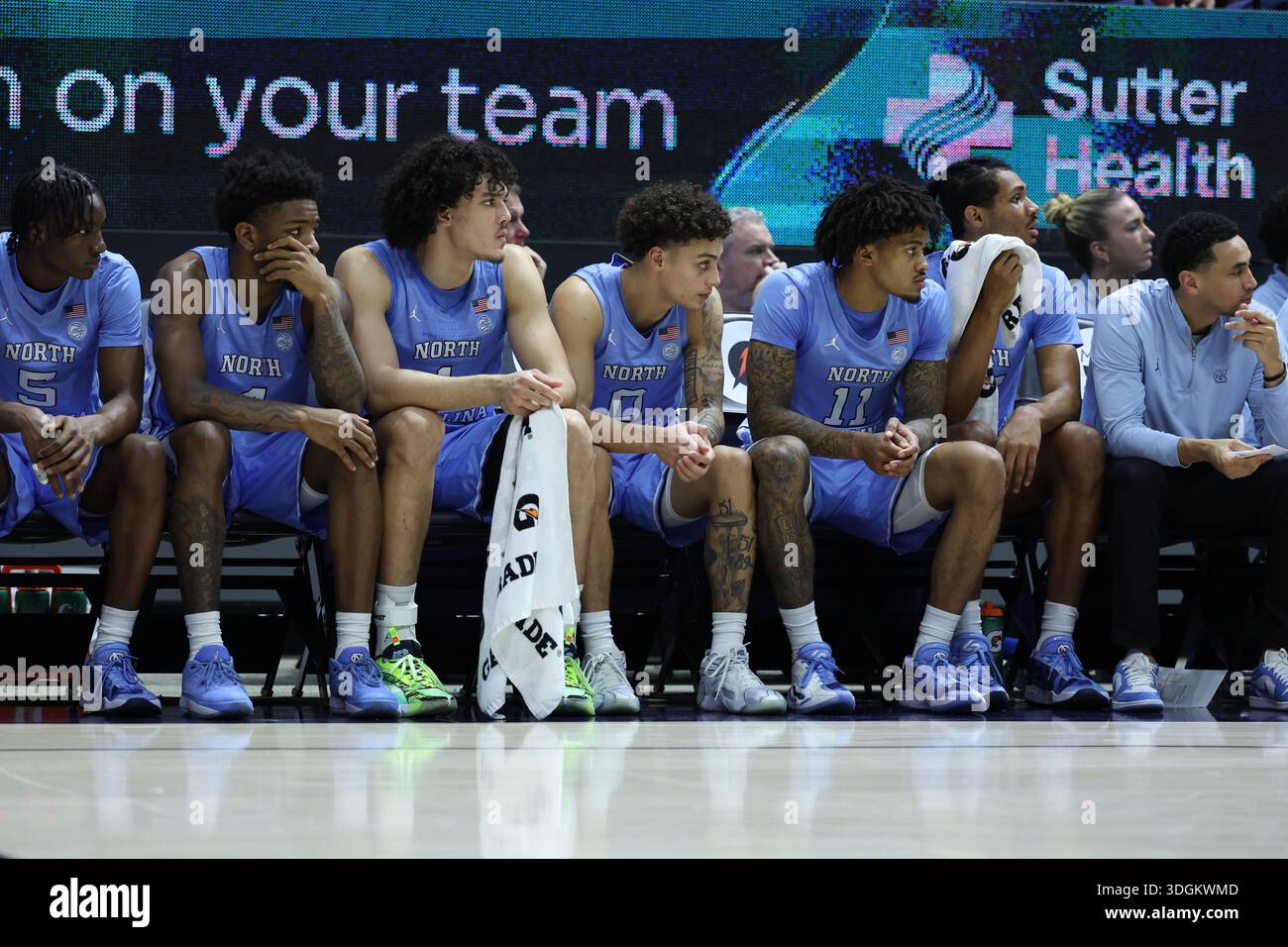 The North Carolina bench watches California during the second half of ...
