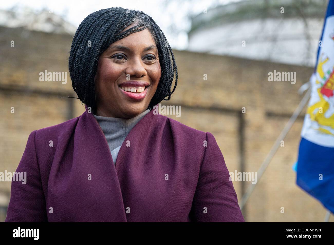 Conservative Party leader Kemi Badenoch smiling at a demonstration near ...