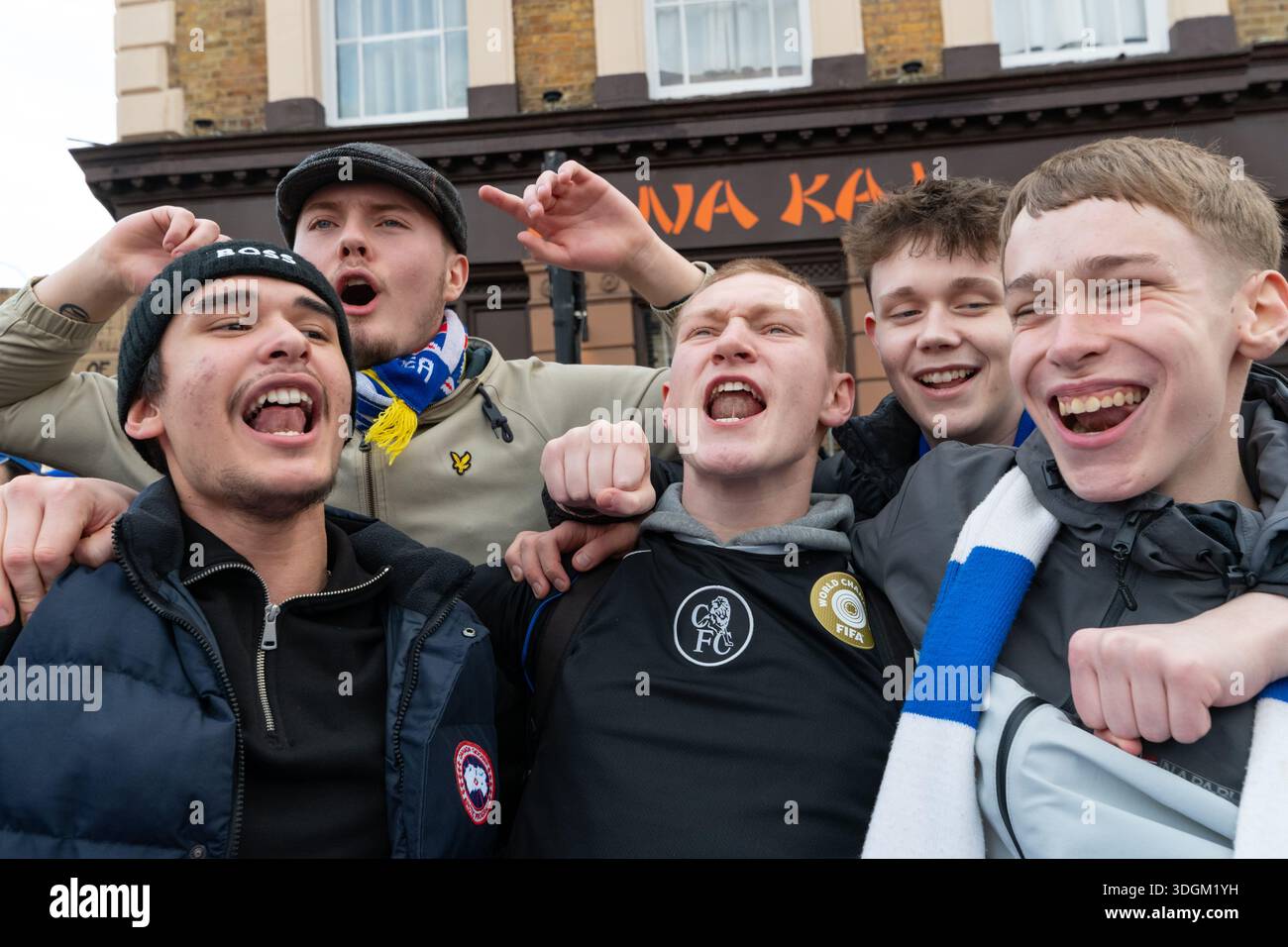 Protester changing football slogans. Chelsea supporters gathered ...