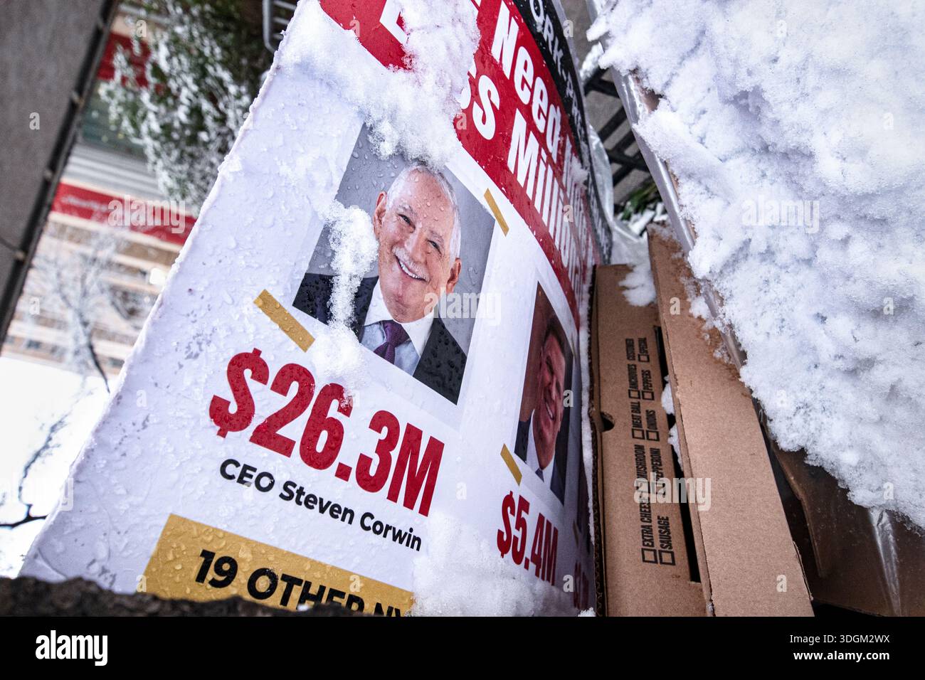 New York, USA. 17th Jan, 2026. A discarded sign stating how much former ...