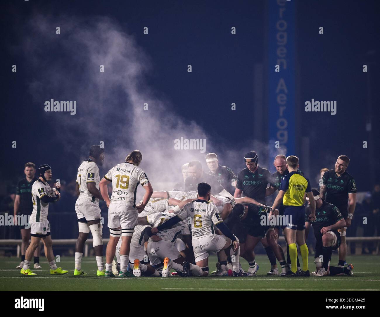 Galway, Ireland. 17th January, 2026. Steam rises during a break in play ...