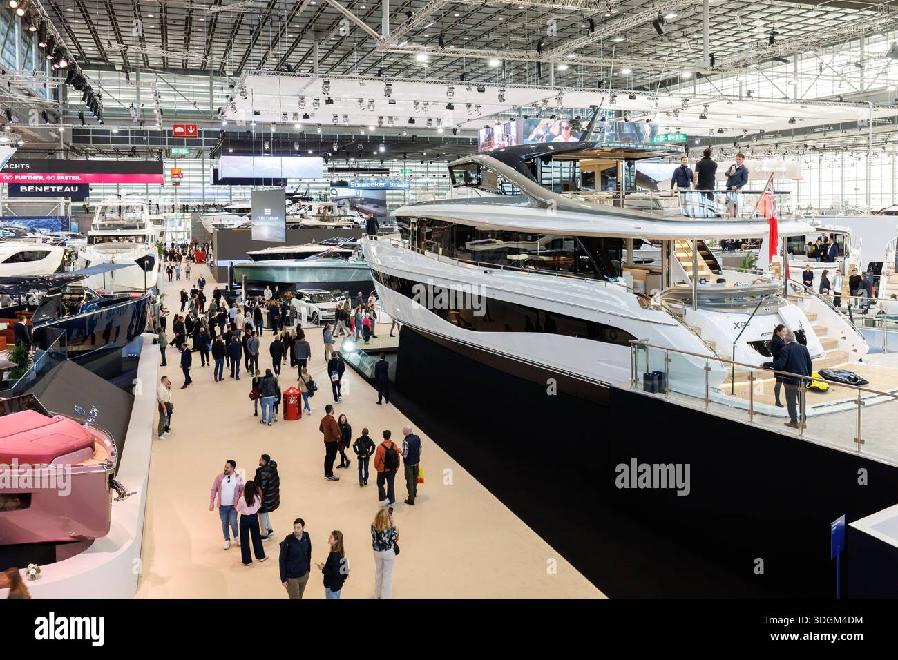General views of superyachts on display in Hall 6 during boot ...