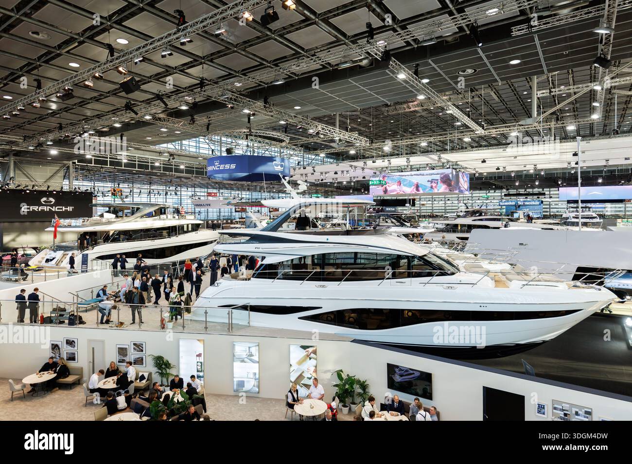 General views of superyachts on display in Hall 6 during boot ...