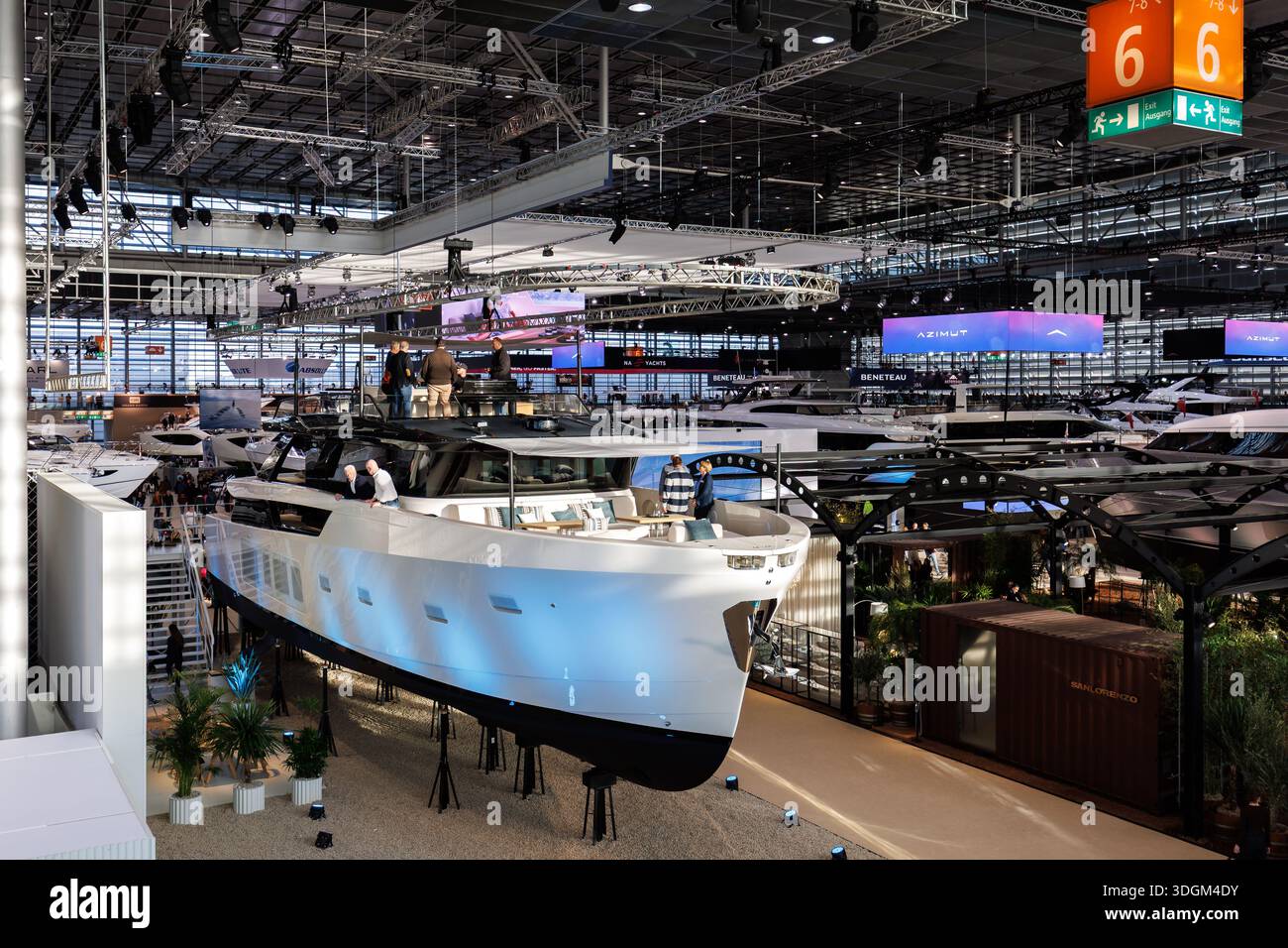General views of superyachts on display in Hall 6 during boot ...