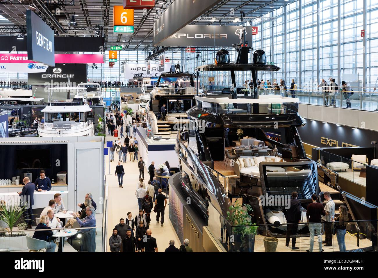 General views of superyachts on display in Hall 6 during boot ...