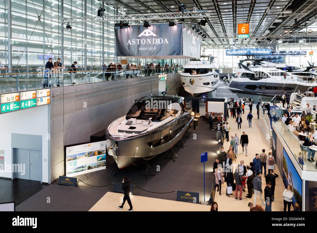 General views of superyachts on display in Hall 6 during boot ...