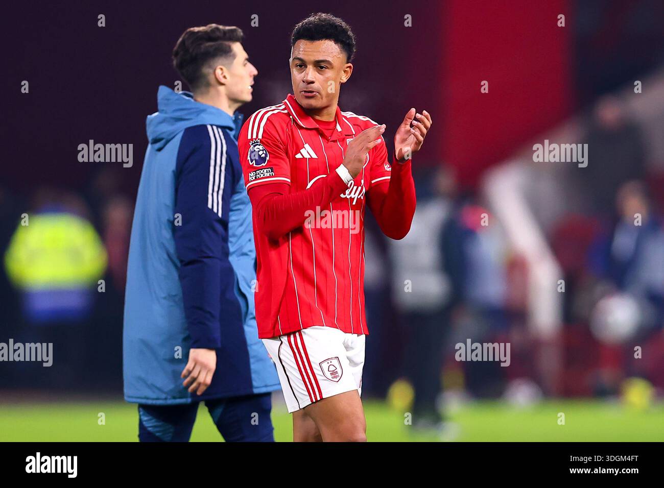Dan Ndoye of Nottingham Forest applauds the tNottingham Forest fans ...