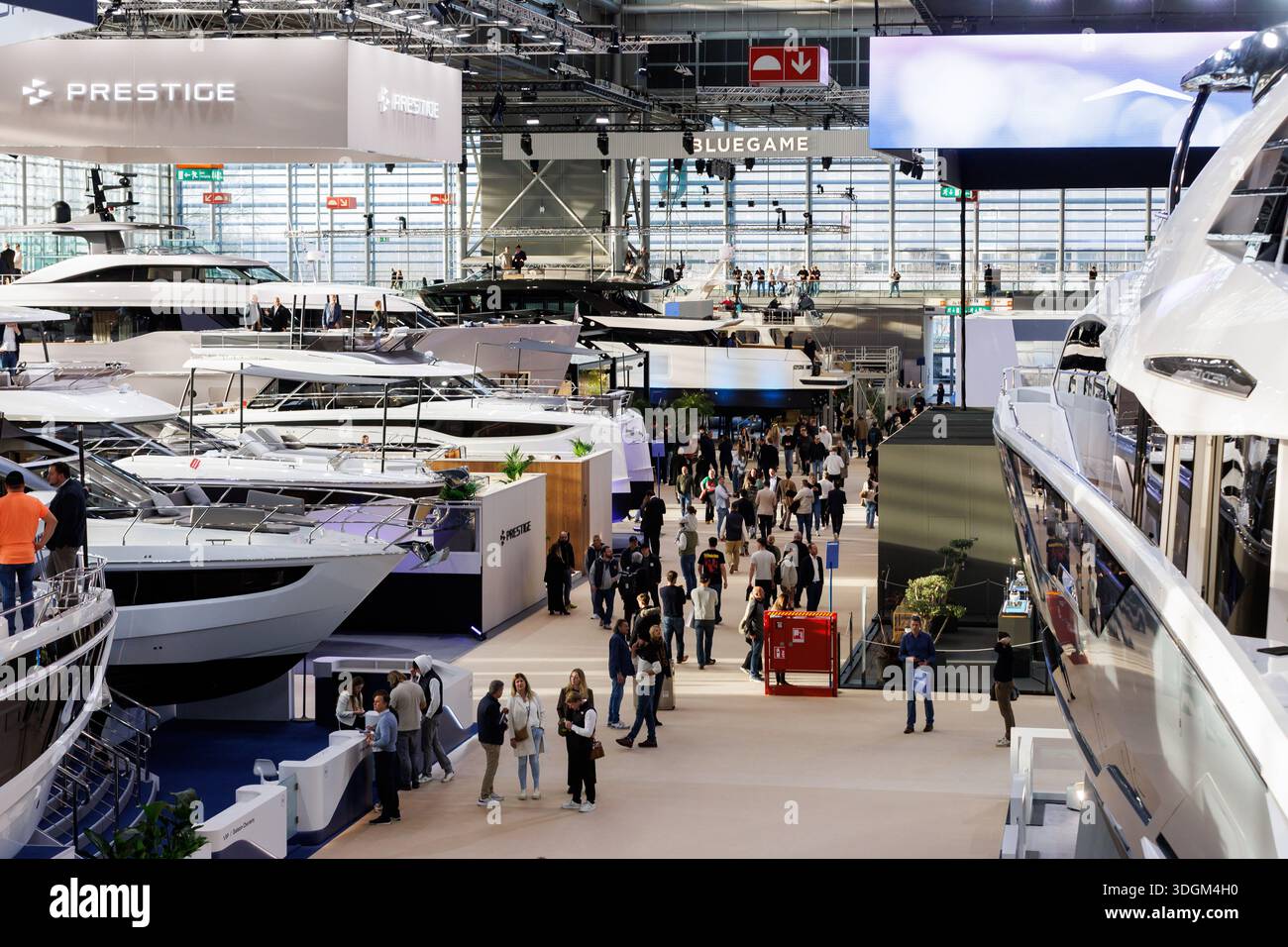 General views of superyachts on display in Hall 6 during boot ...
