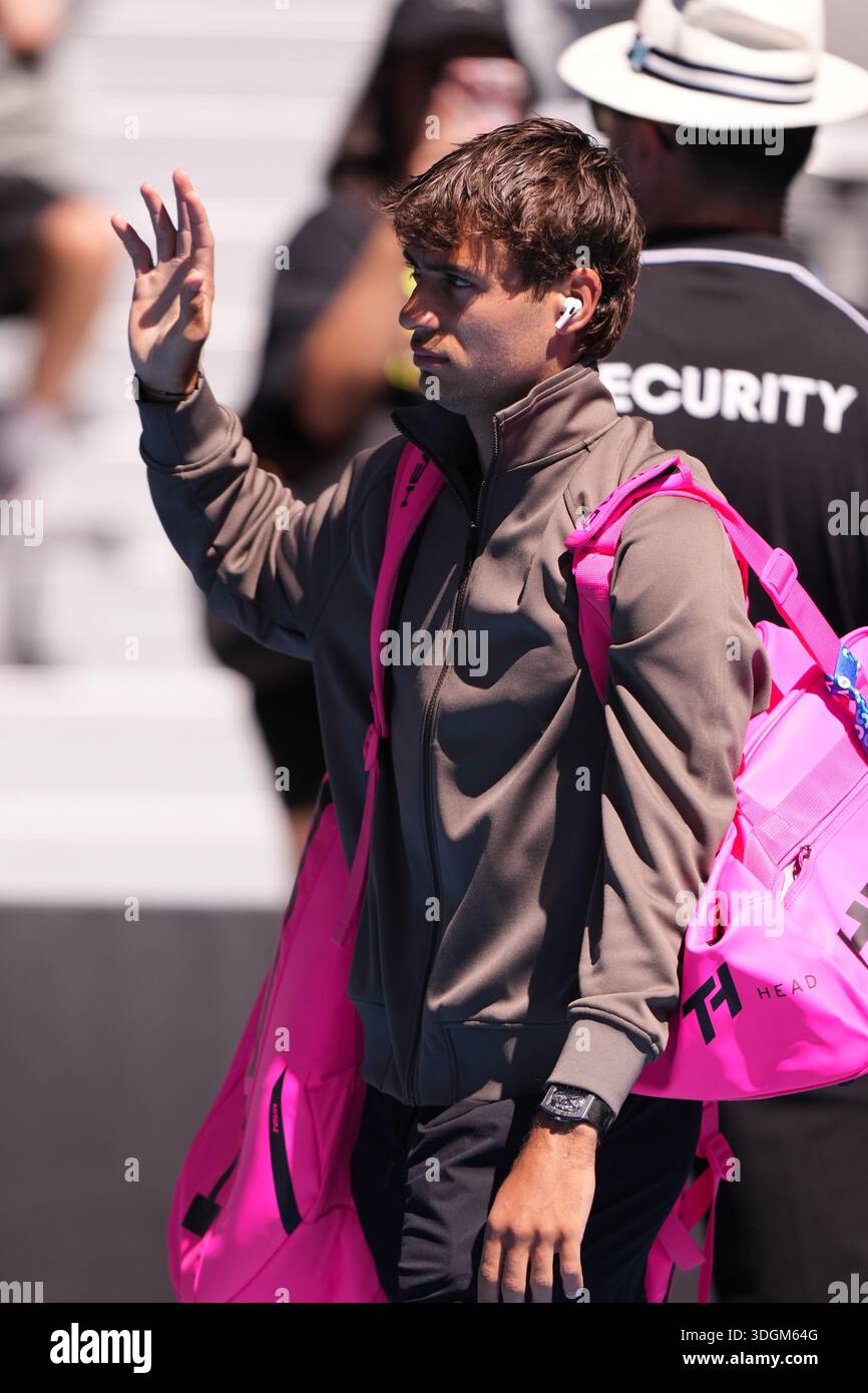 Melbourne, Victoria, Australia. 18th Jan 2026. Flavio Cobolli (ITA) is ...