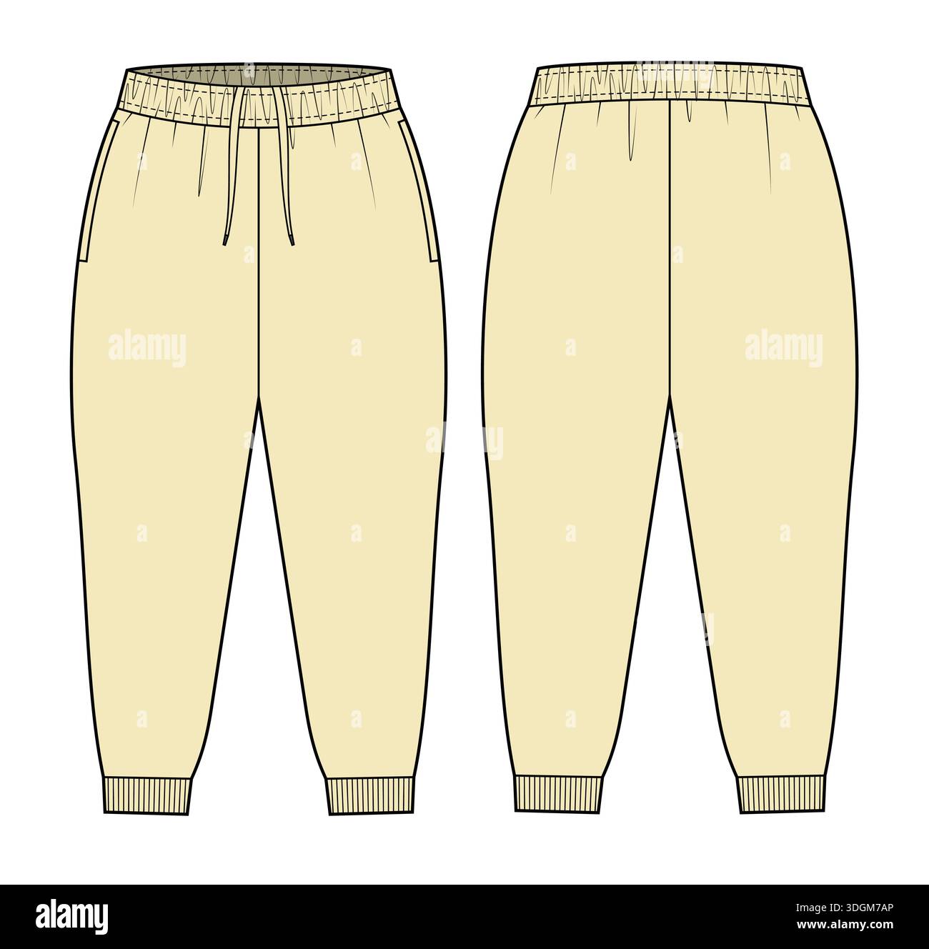 Ladies sweatpants vector mockup template technical drawing Stock Vector ...