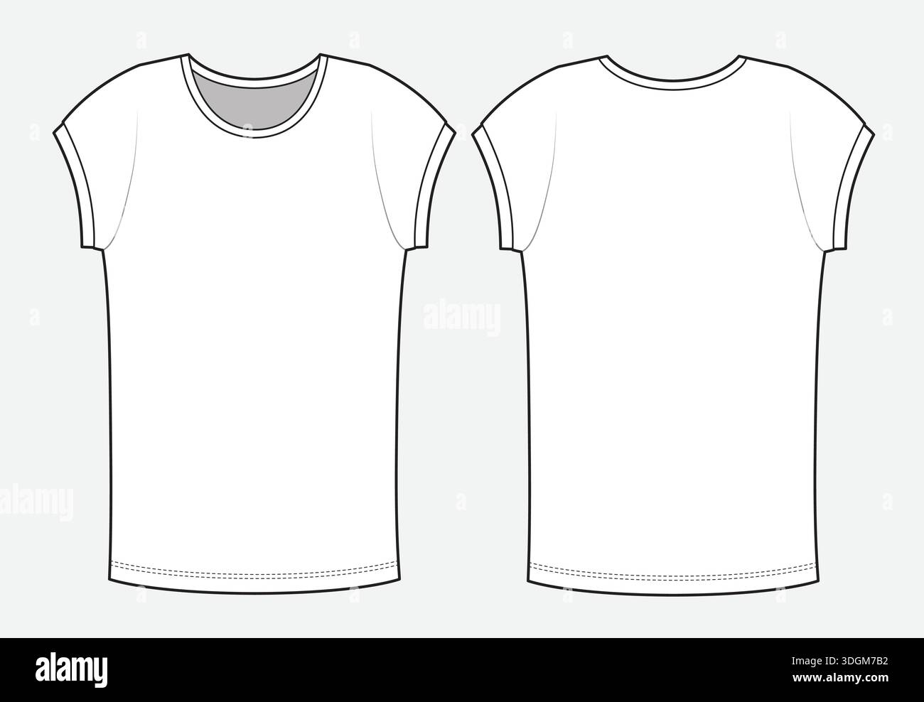 Women cap sleeve t shirt technical line drawing vector mockup template ...