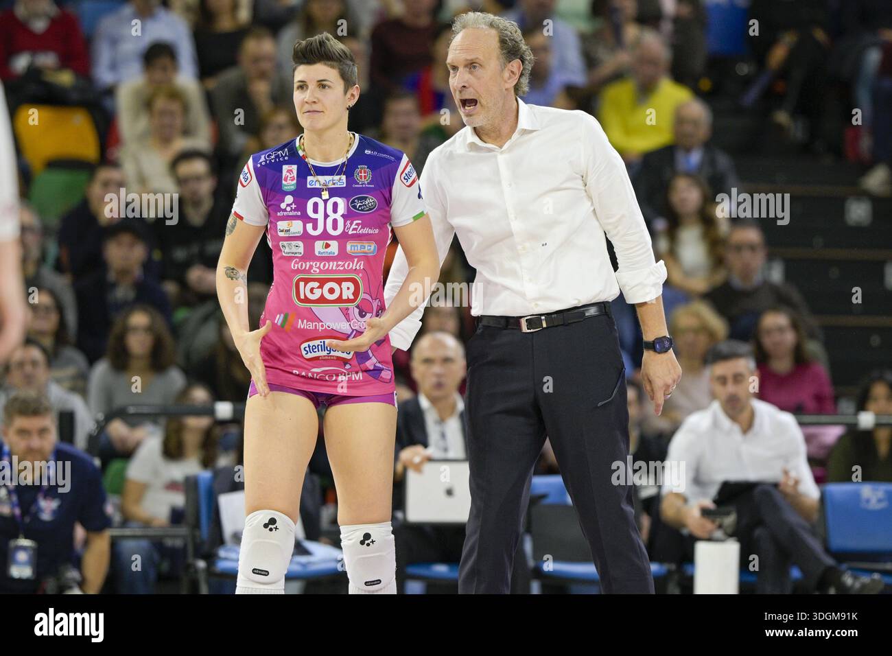 COACH LORENZO BERNARDI GIULIA MELLI during Savino Del Bene Scandicci vs ...