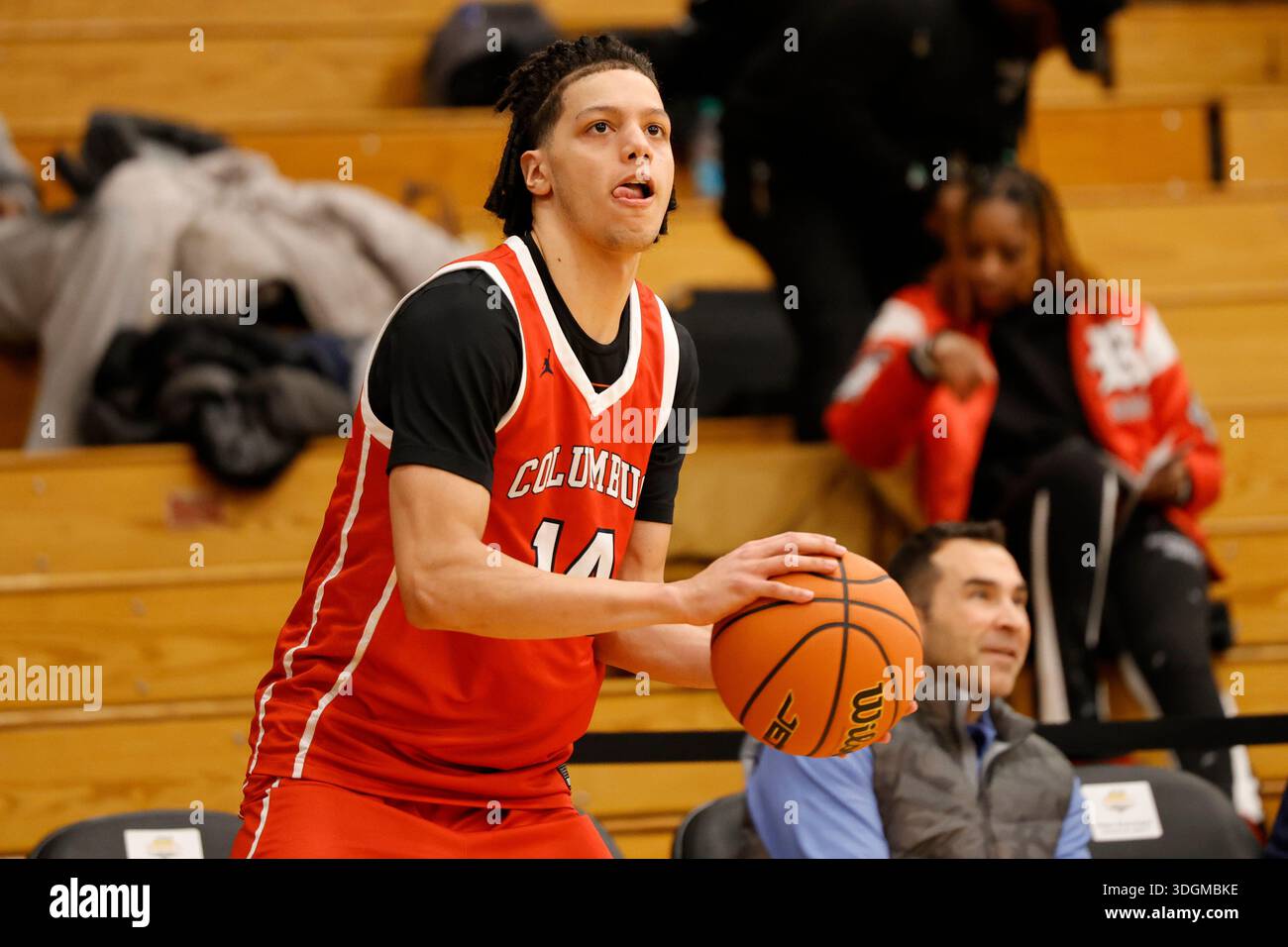 Christopher Columbus Felipe Quinones (14) warms up up before a game ...
