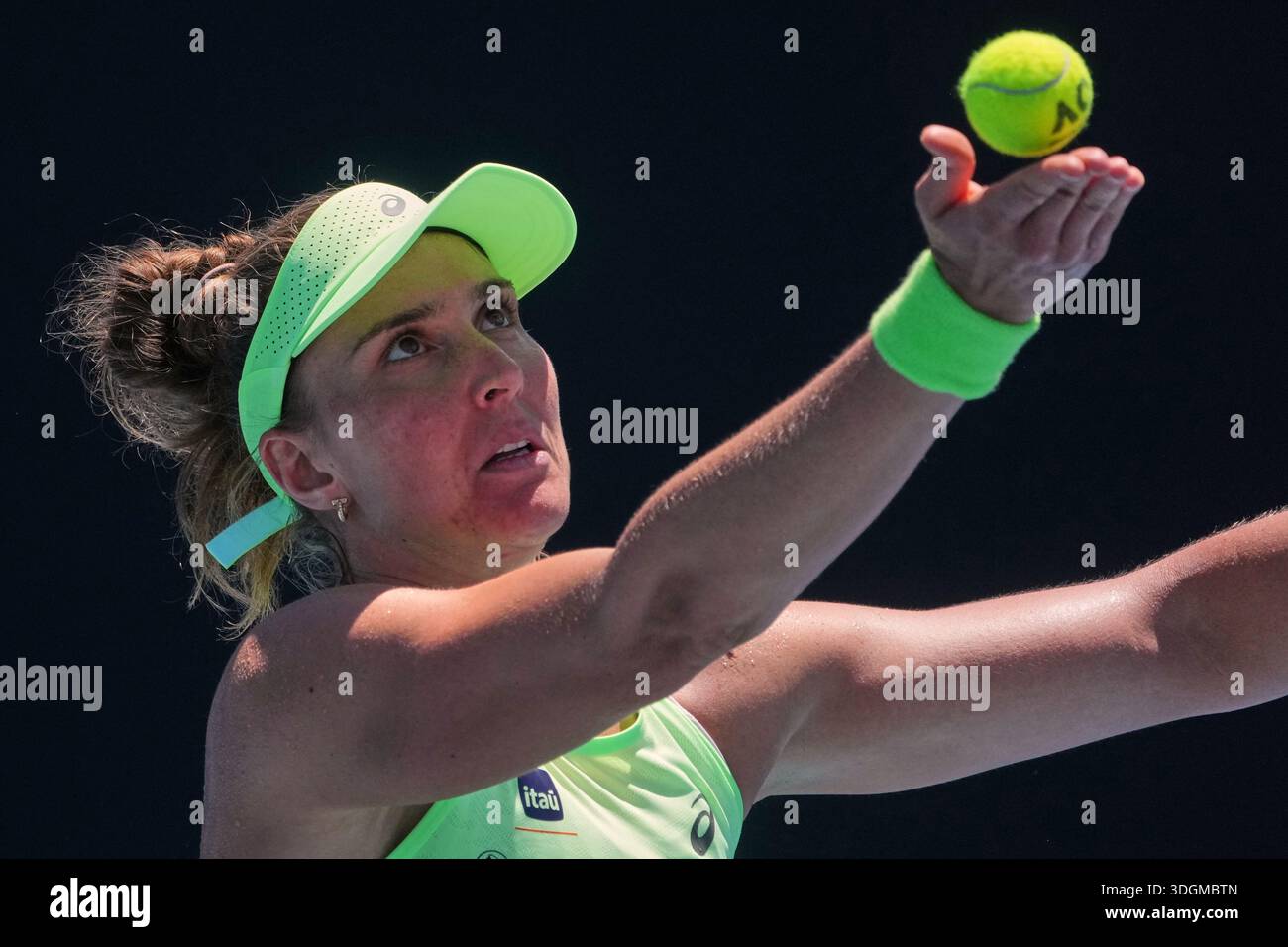 Beatriz Haddad Maia of Brazil serves to Yulia Putintseva of Kazakhstan ...