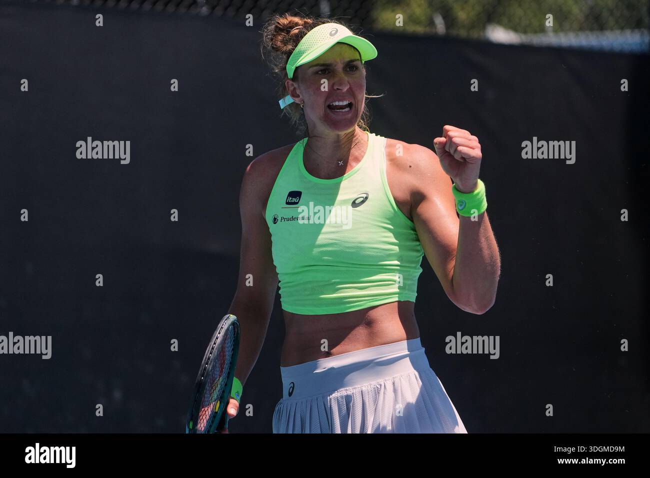 Beatriz Haddad Maia of Brazil reacts during her first round match ...