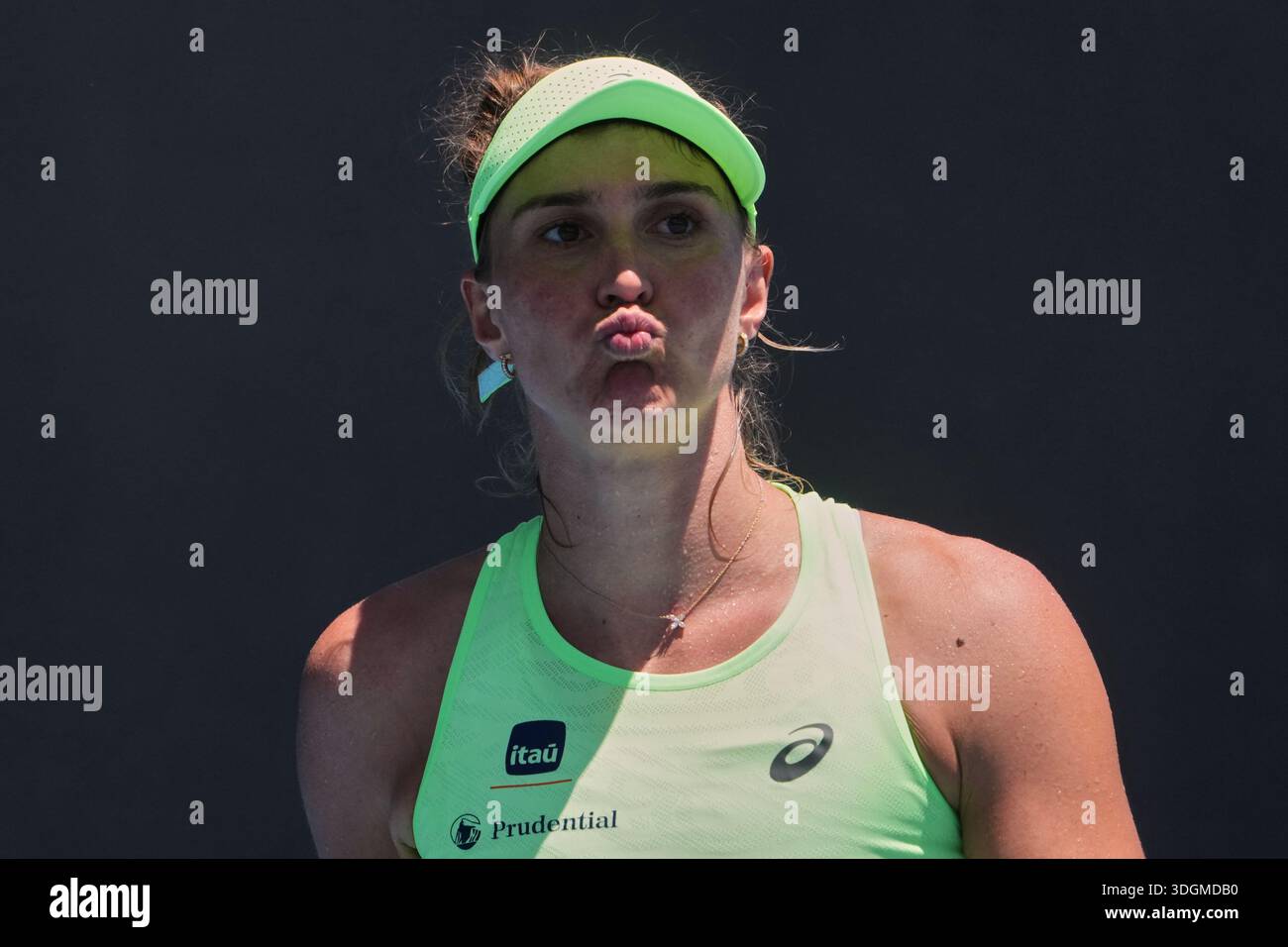 Beatriz Haddad Maia of Brazil reacts during her first round match ...