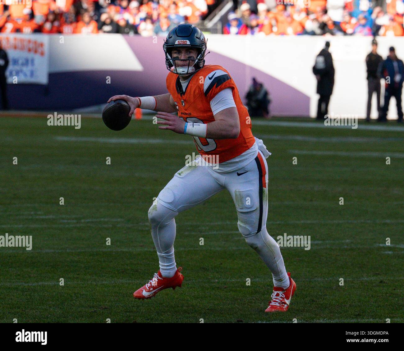January 17, 2026: Denver Broncos quarterback Bo Nix (10) rolls out ...