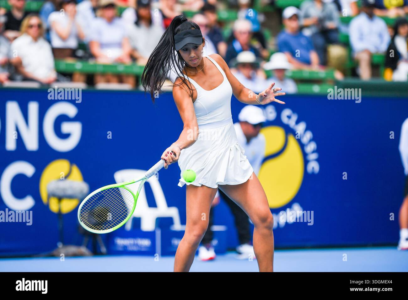 Priscilla Hon (AUS) is seen in action during the tennis match with ...
