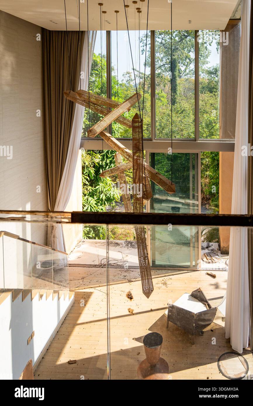 A view inside the abandoned show villa from the second floor to the ...