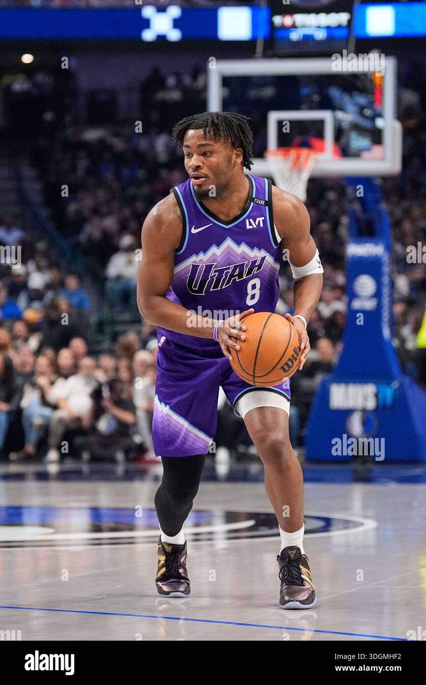 Utah Jazz guard Isaiah Collier works against the Dallas Mavericks in an ...