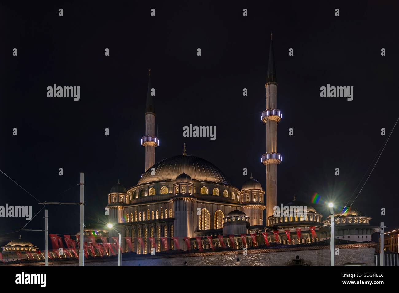 Night view of Taksim Mosque (in Turkish Taksim Camii) in Taksim Square ...