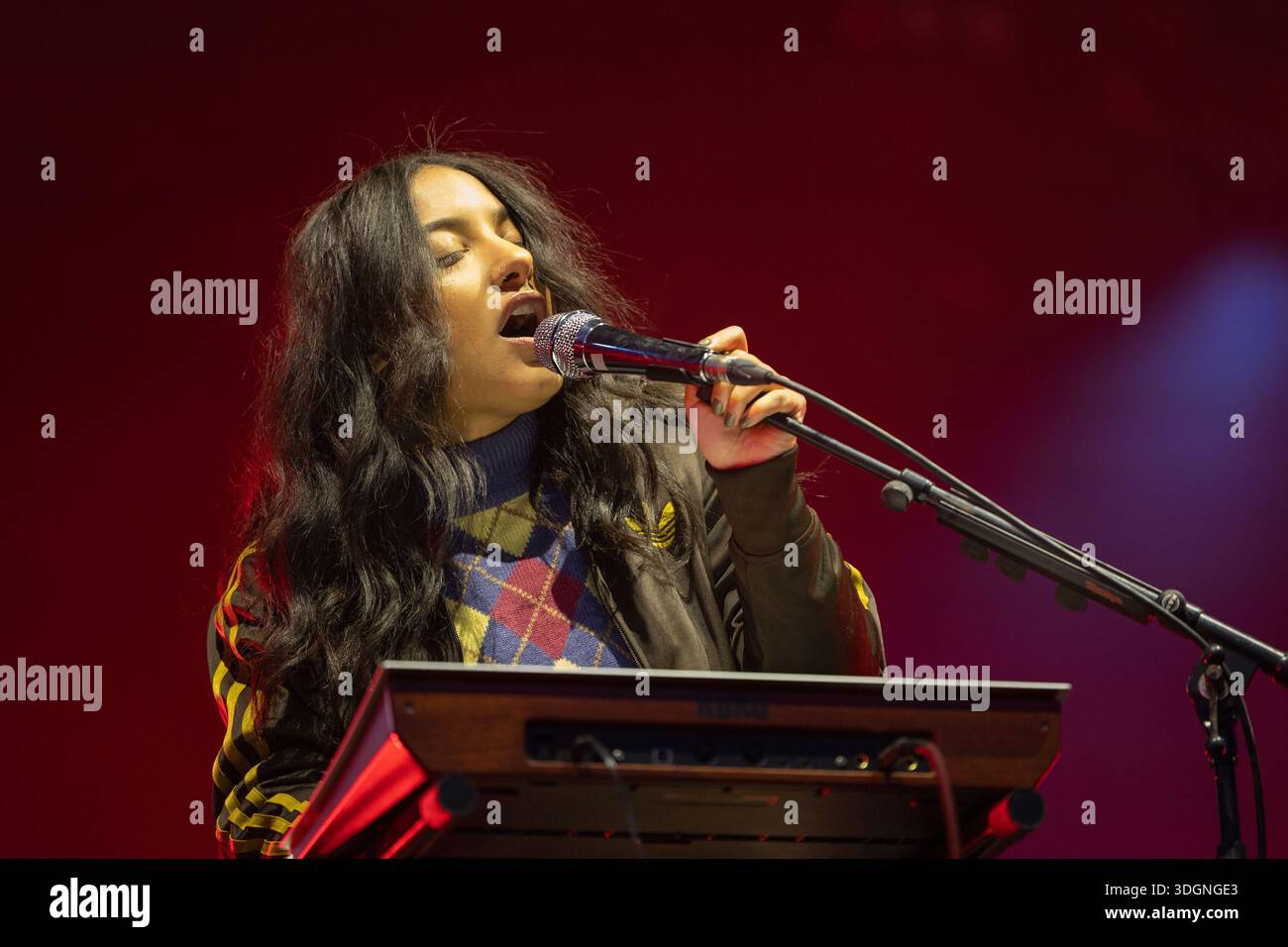 Lily Fontaine of English Teacher band on stage at Bearded Theory ...