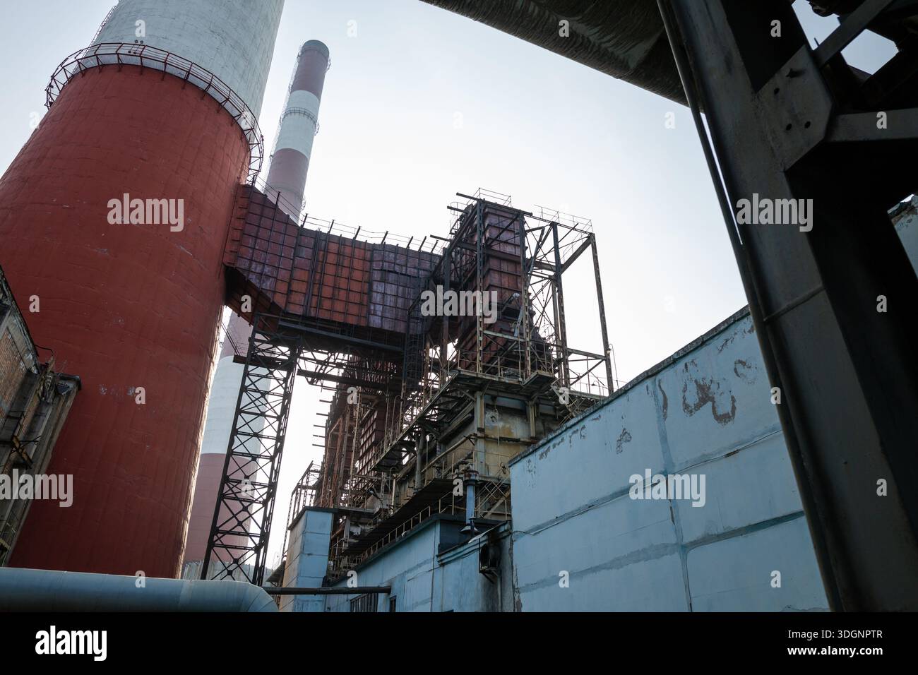 A massive gas exhaust system at a high-capacity thermal power plant ...