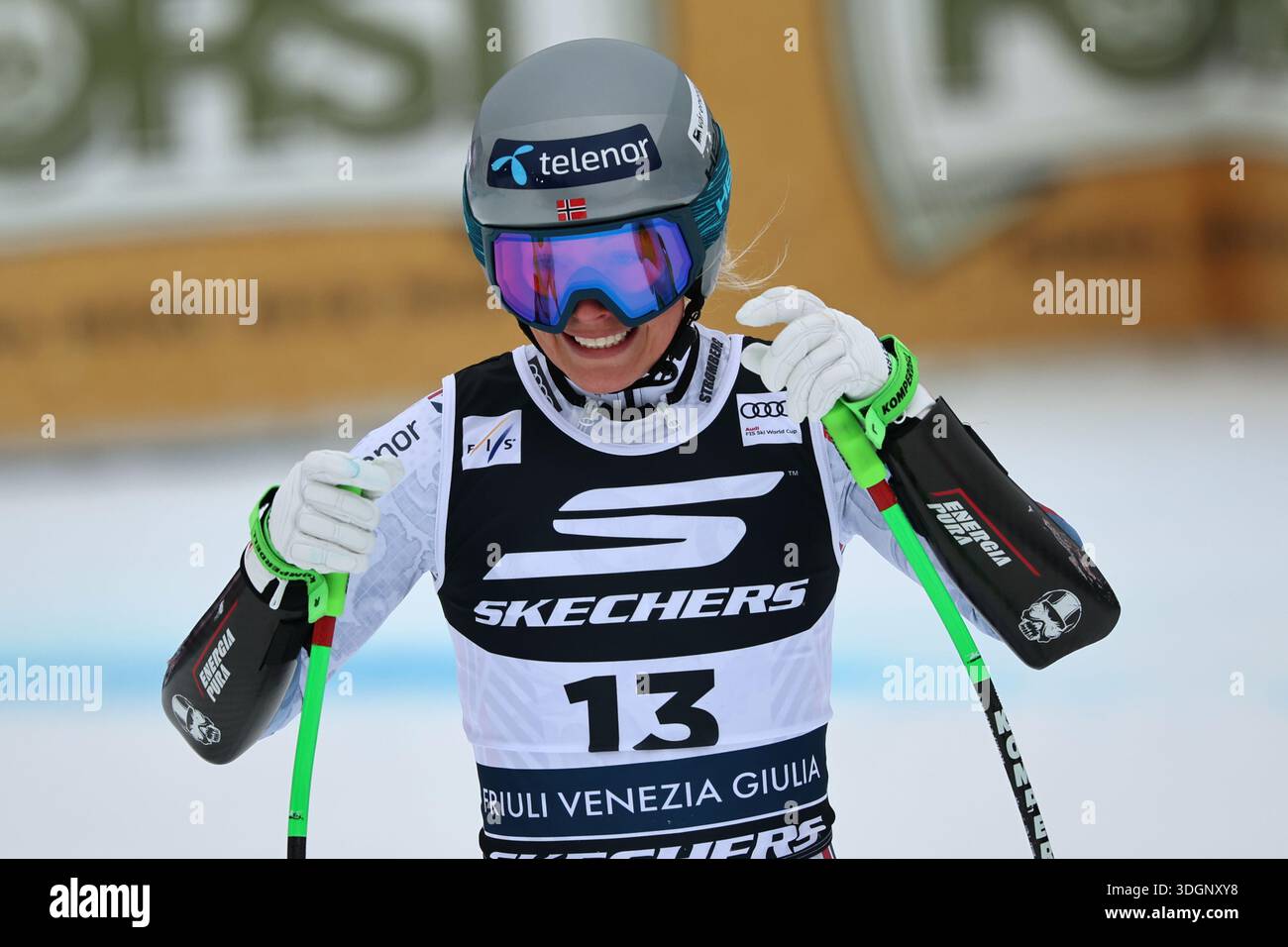 Norway's Kajsa Vickhoff Lie celebrates at the finish area of an alpine ...
