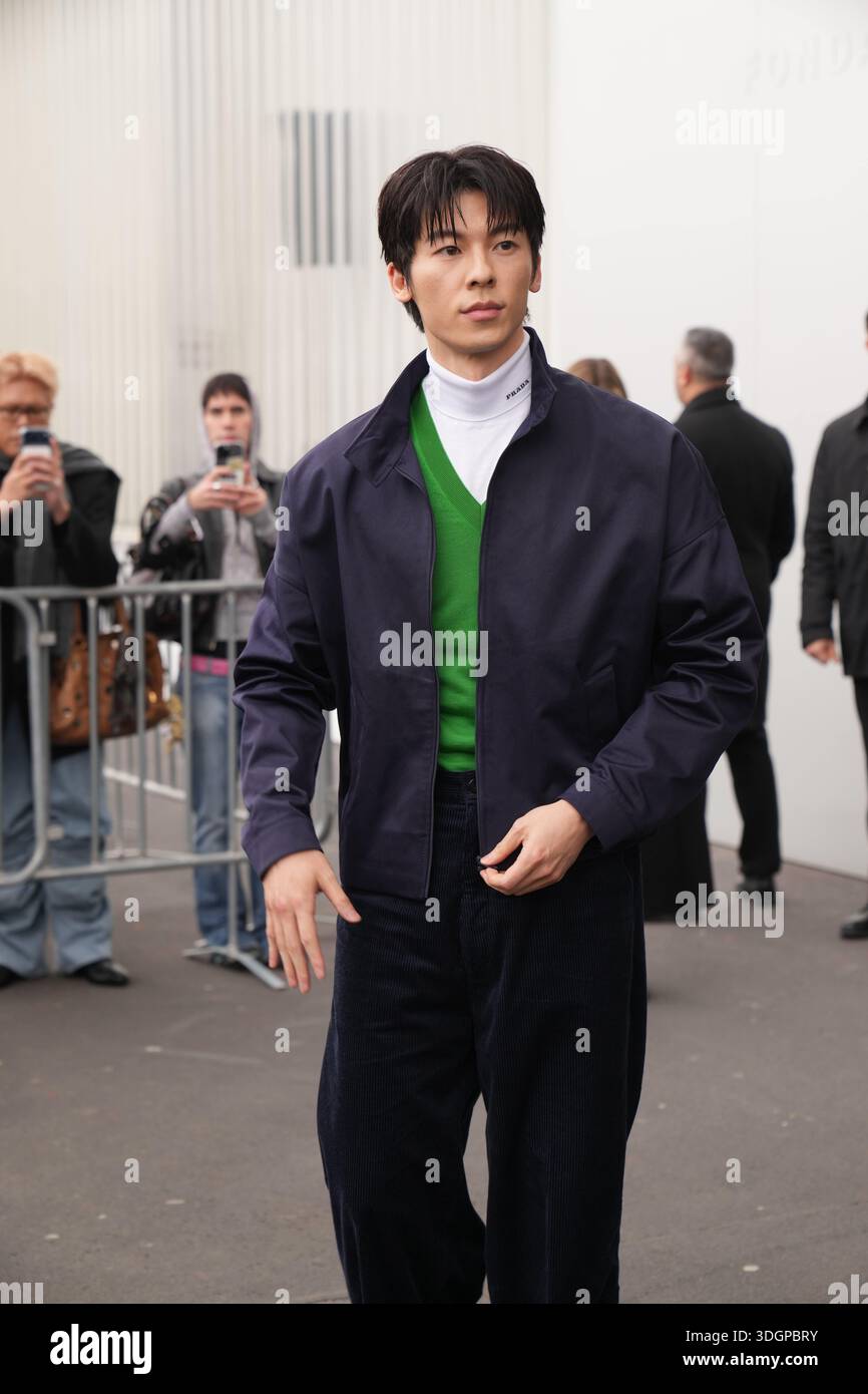 Greg Hsu arrives at the Prada Fall/Winter 2026-2027 Men's collection ...