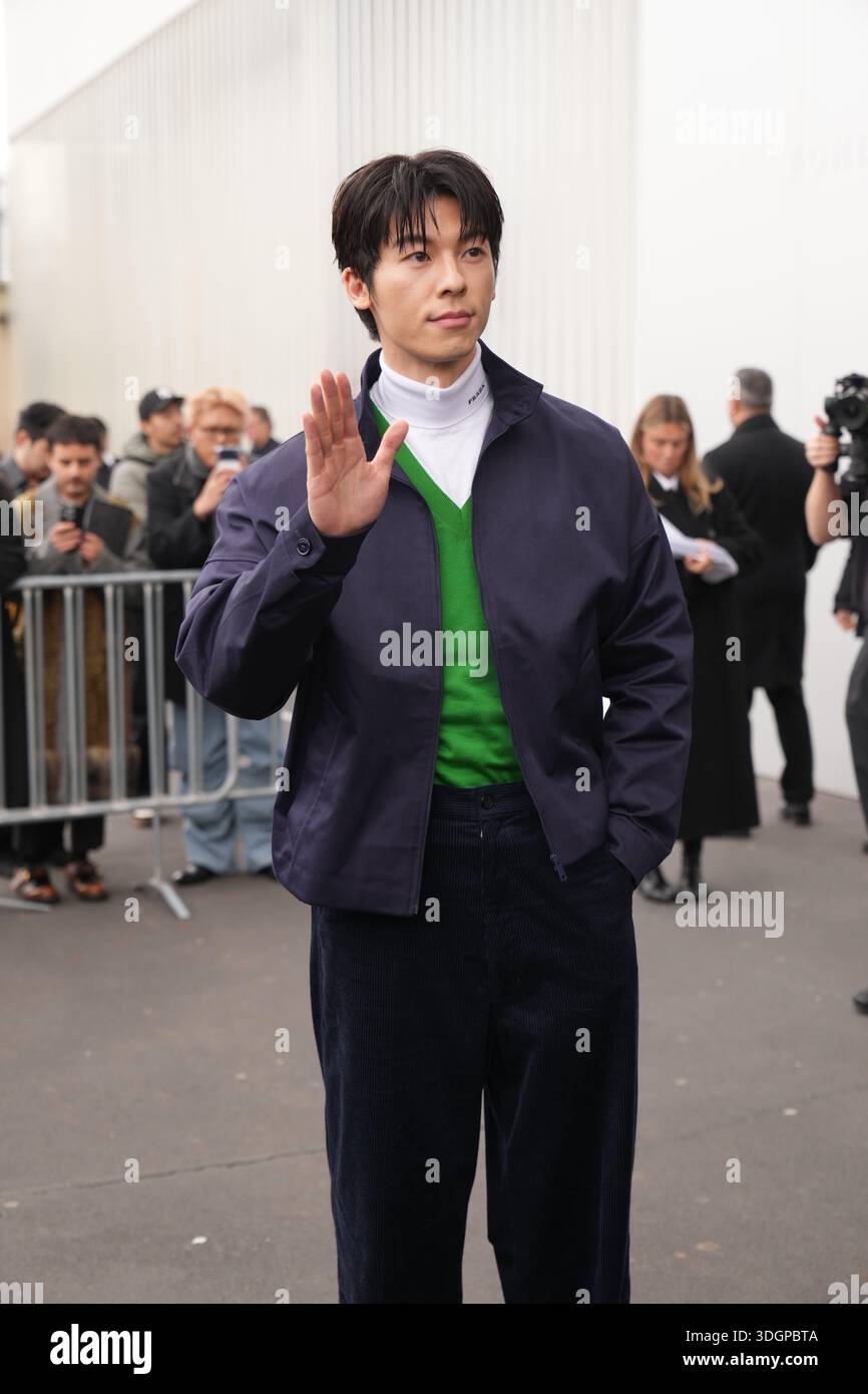 Greg Hsu arrives at the Prada Fall/Winter 2026-2027 Men's collection ...