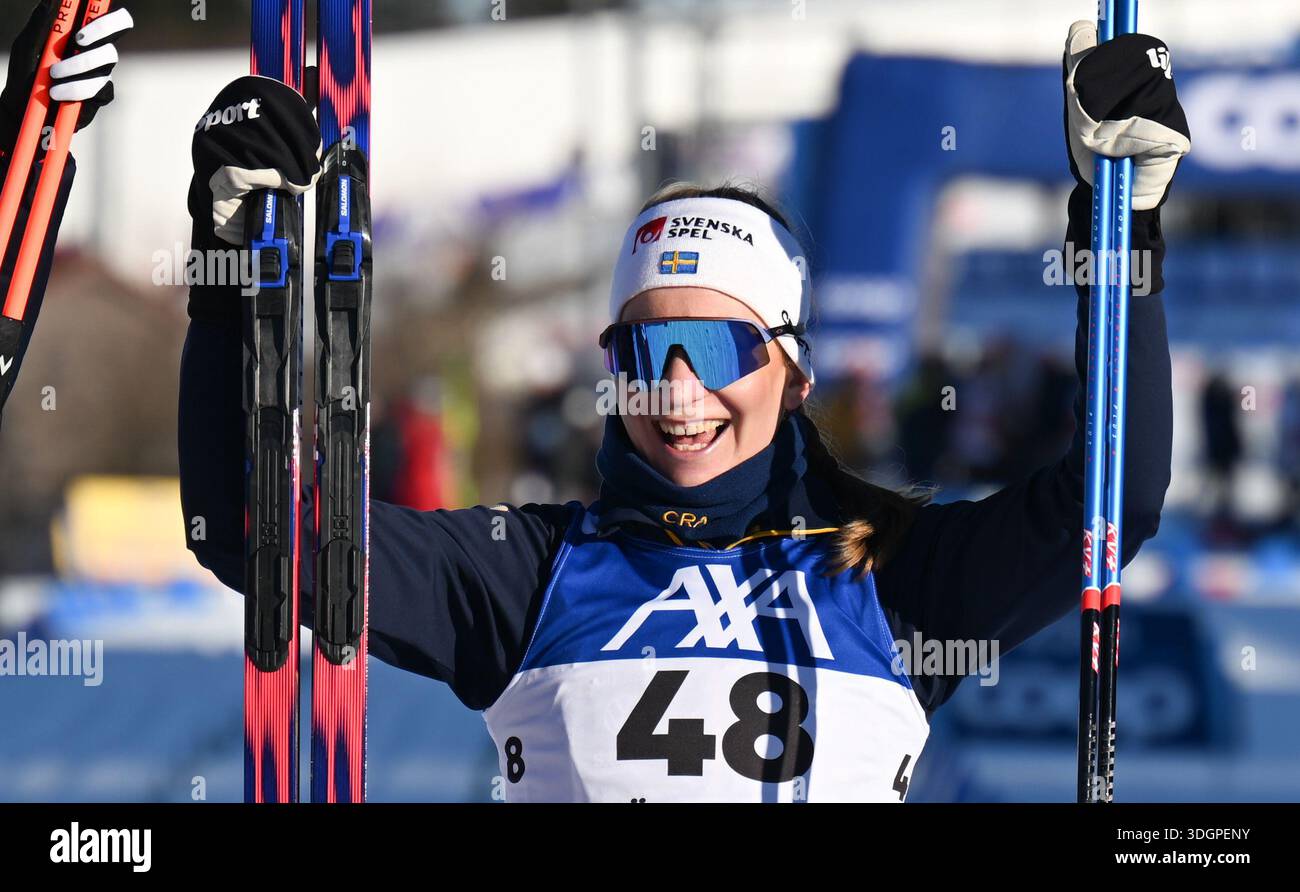Winner Moa Ilar from Sweden celebrates winning the nordic combined ...