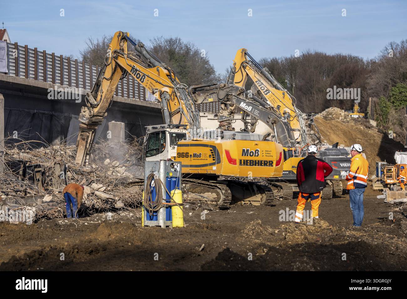 Demolition of the 120 meter long motorway bridge of the A516, across ...