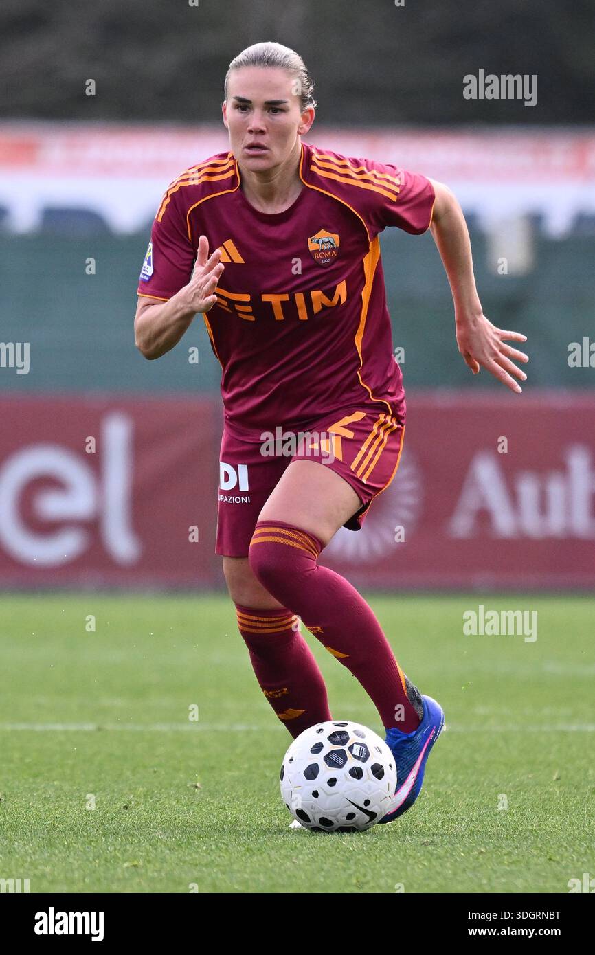 Katrine Veje of A.S. Roma Femminile is in action during the 10th day of ...