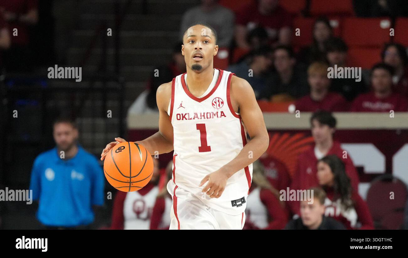 Oklahoma guard Xzayvier Brown pushes down the court during the second ...