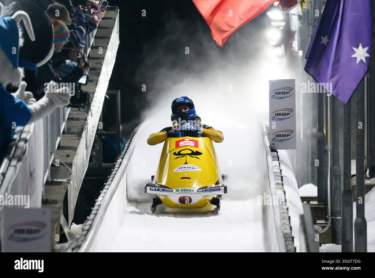 18 January 2026, Saxony, Altenberg: Bobsleigh: World Cup, four-man ...