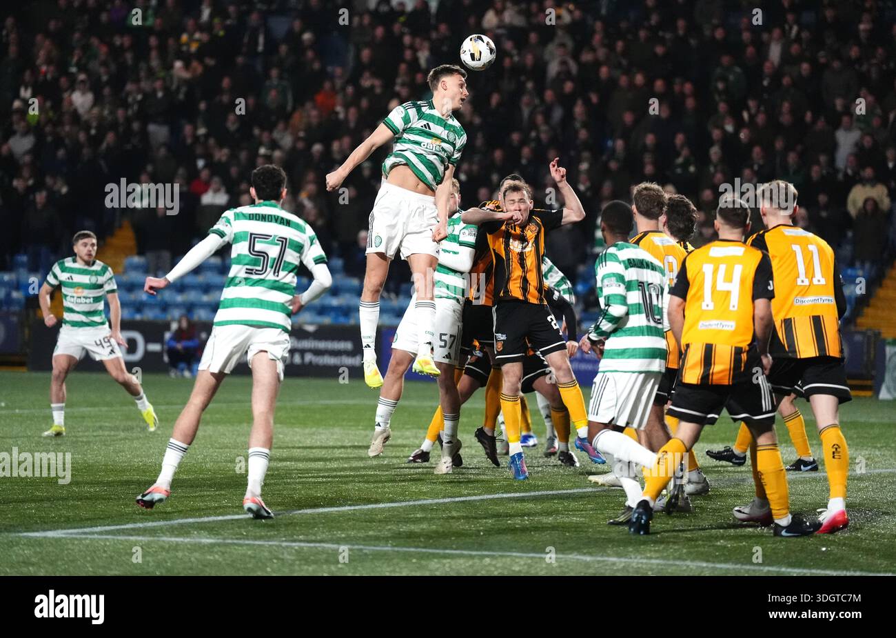 Celtic's Dane Murray attempts a headed shot towards goal during the ...