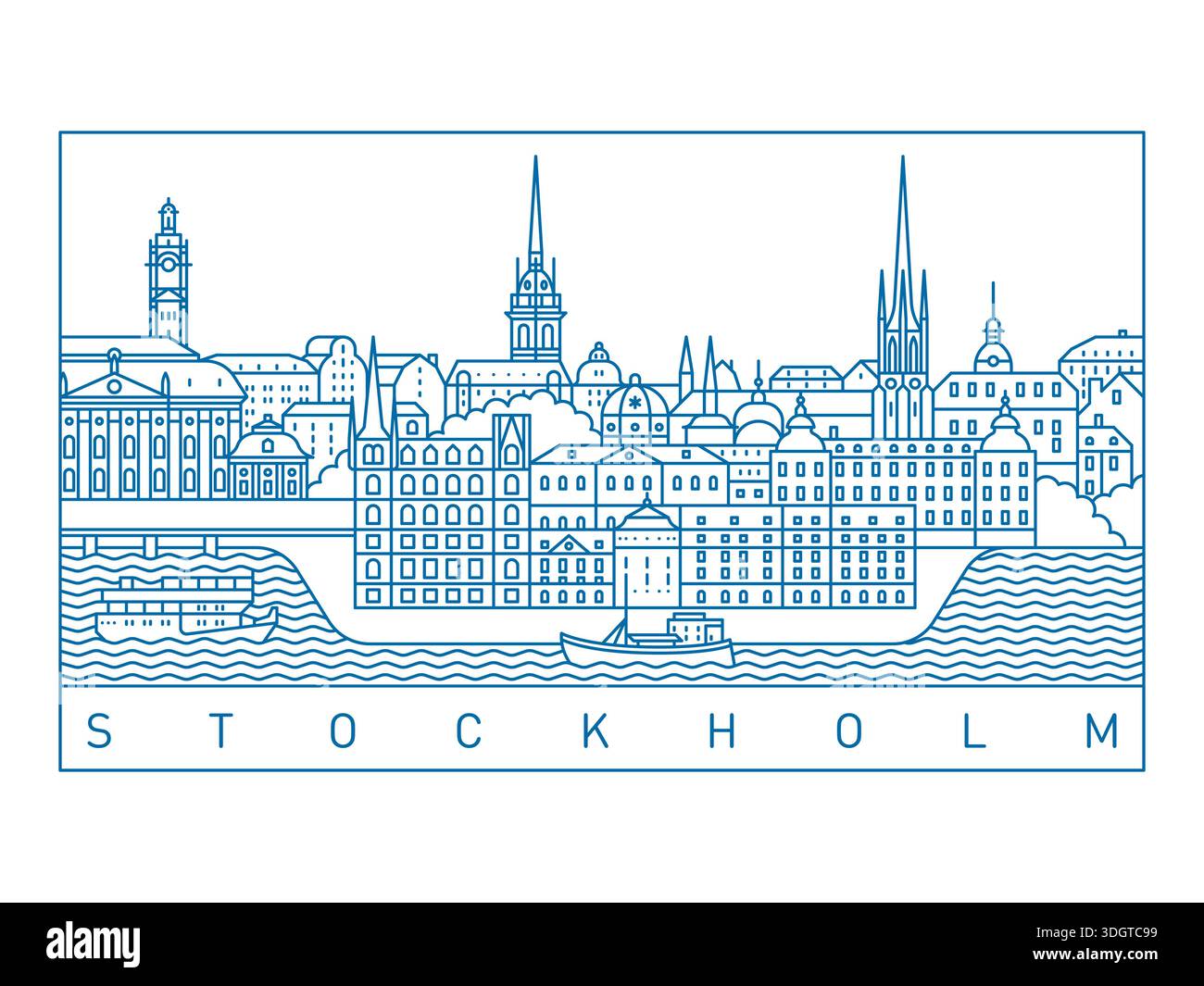 Minimalist line art depicting the urban landscape of Stockholm ...