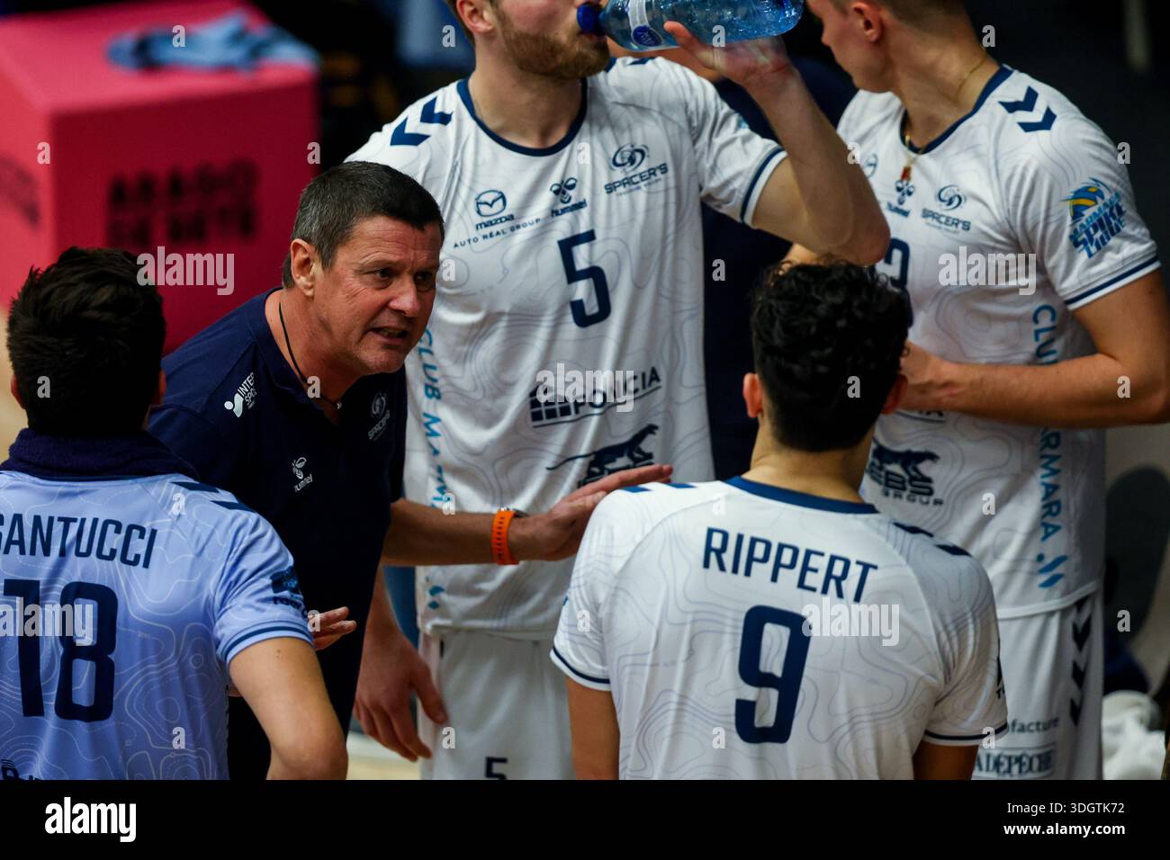 Patrick DUFLOS head coach of Toulouse with his team during the Marmara ...