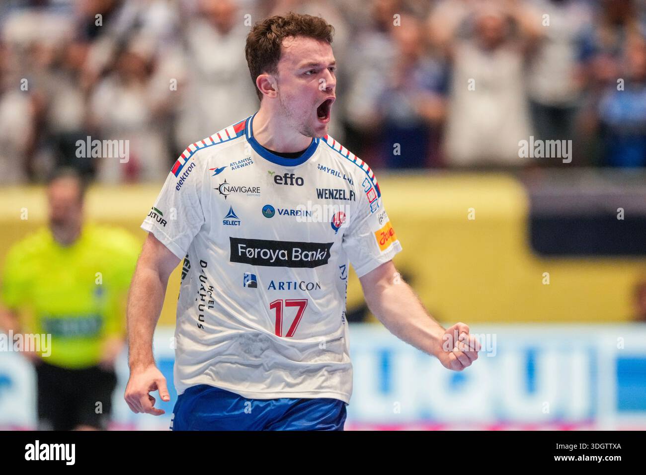 Faroe Islands' Hakun av Teigum celebrates during the European ...